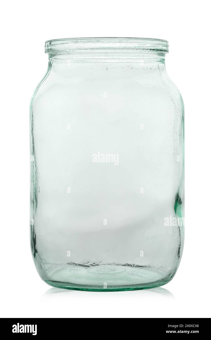 Transparent empty jar without lid for preservation. Isolated on a white ...
