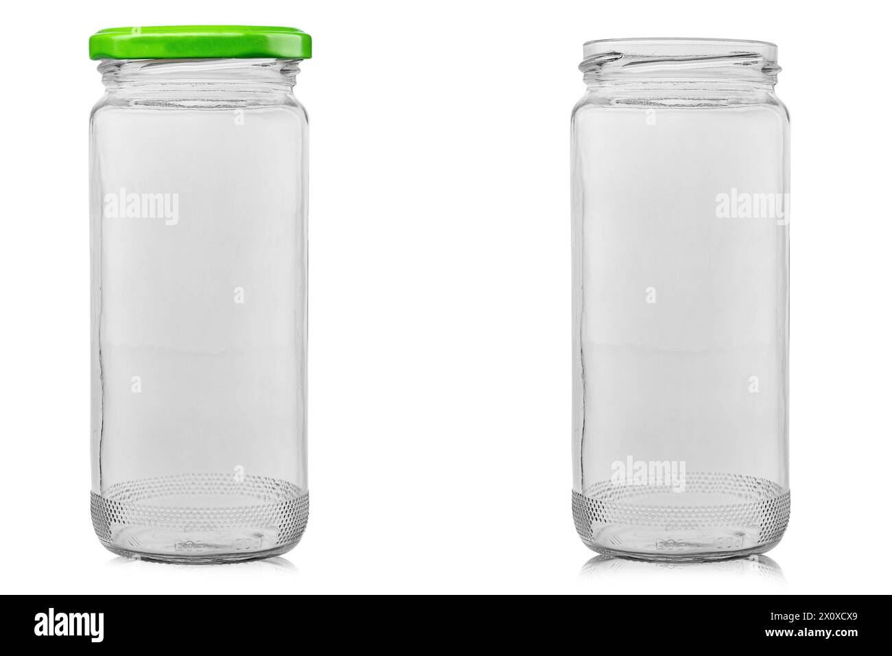 Collection of glass jars for food and preservation isolated on white ...