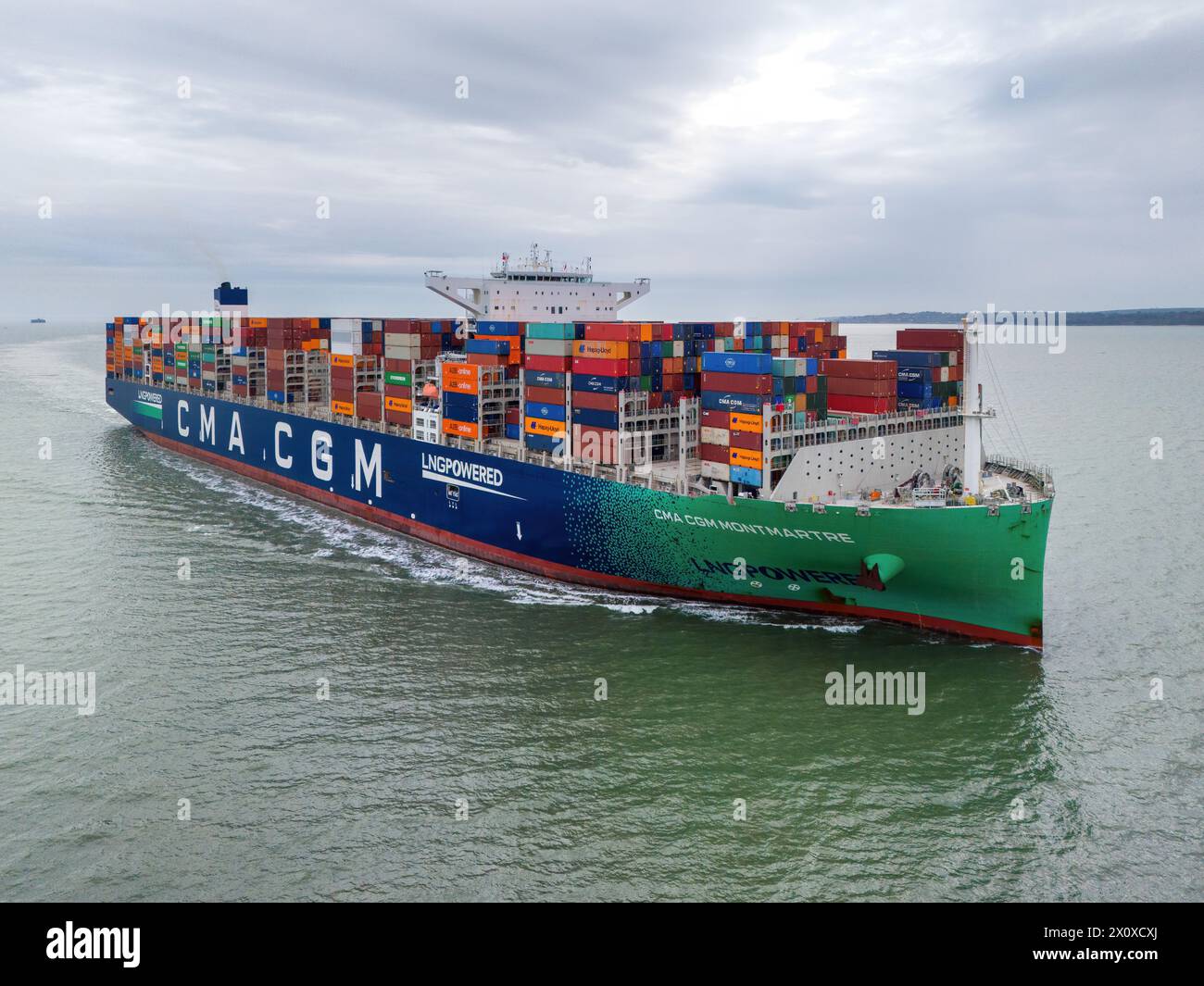 An aerial view of the LNG-powered Ultra Large container ship CMA CGM ...