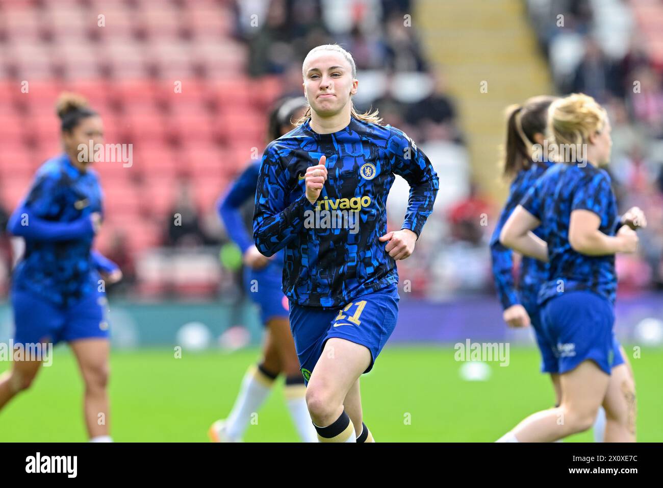 Niamh Charles of Chelsea Women warms up ahead of the match, during the ...