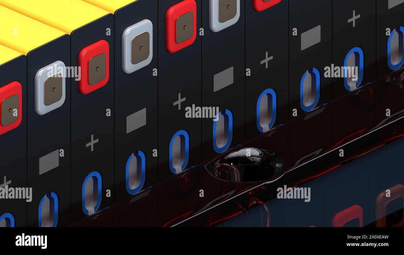 Closeup Prismatic High-capacity Battery pack for electric vehicles on ...