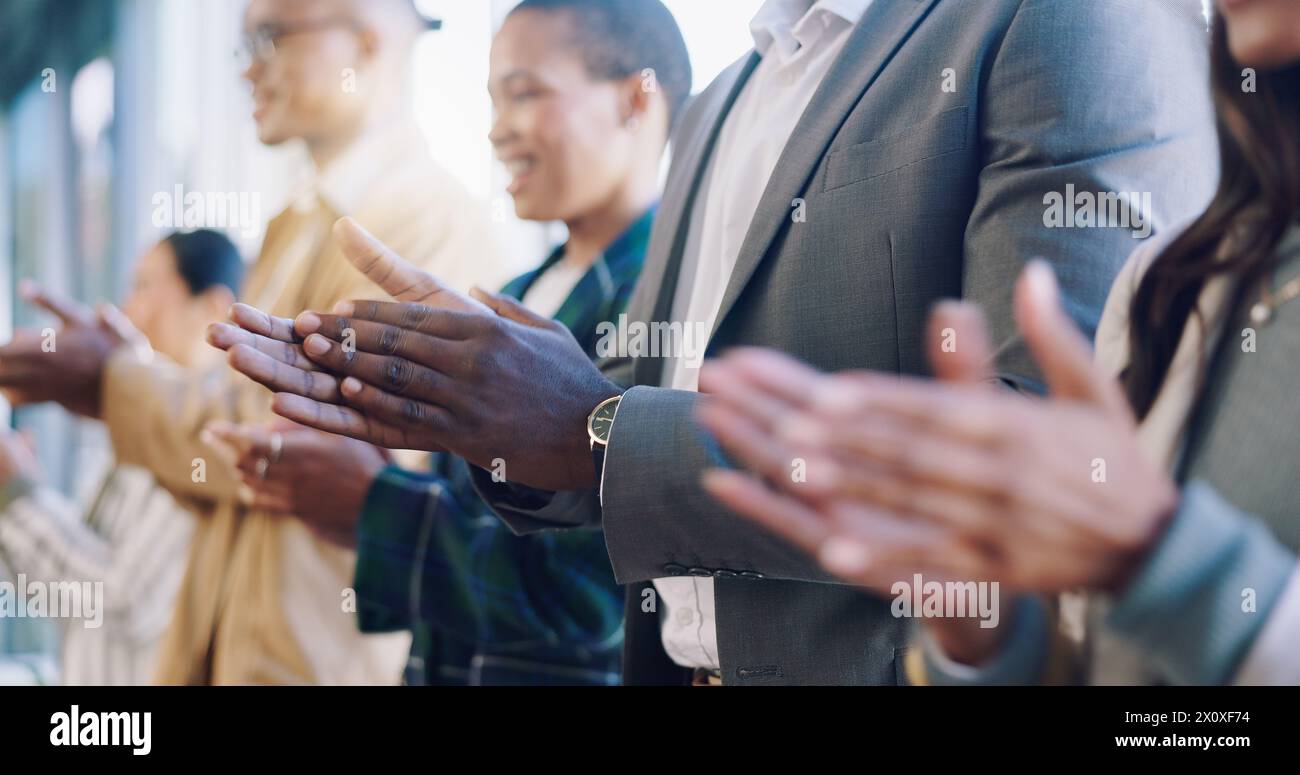 Business people, success and applause in office for.congratulations ...