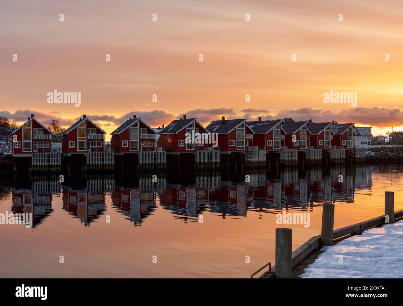 Svolvaer, Lofoten islands, Norway. Red wooden houses in the harbour of ...