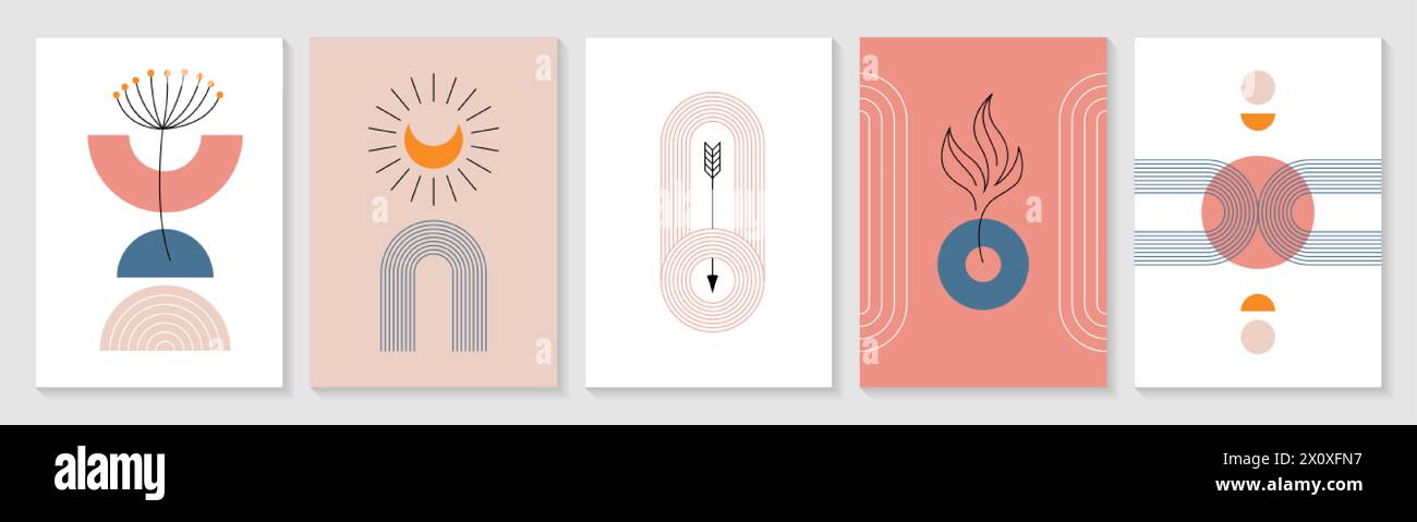Set of zen arch posters with minimalist nordic boho elements. Modern ...