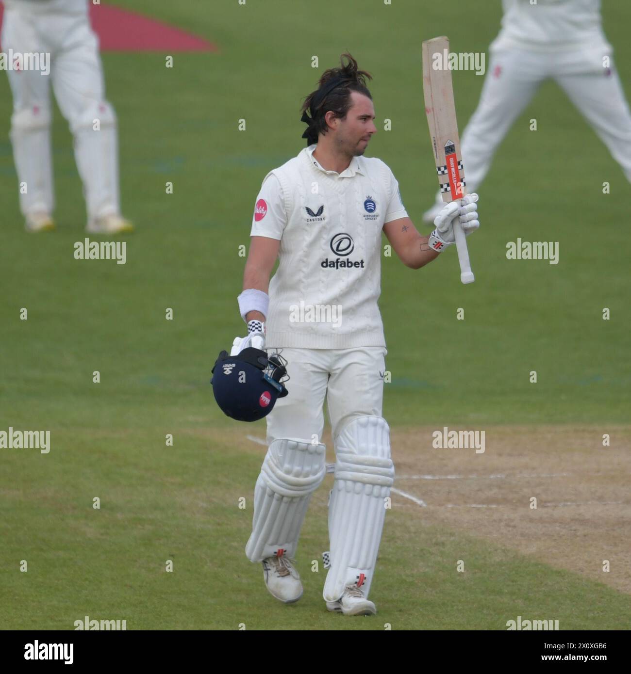 Northampton, England. 14th Apr 2024. Max Holden of Middlesex celebrates ...