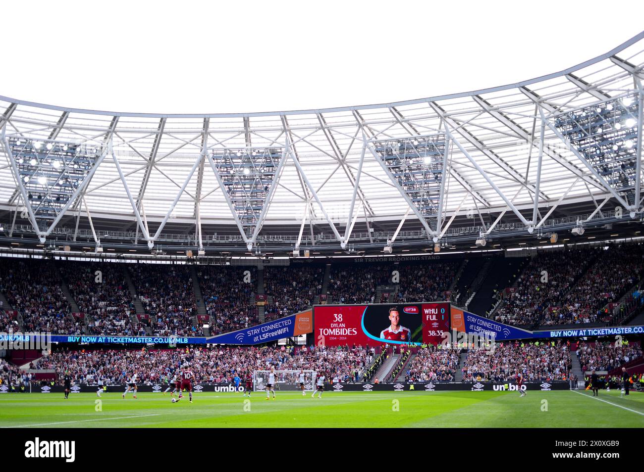 A tribute to former West Ham United player Dylan Tombides is shown on ...