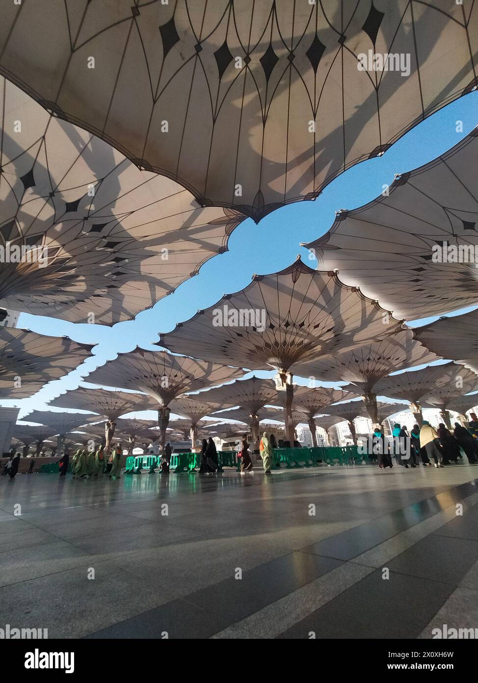 Umbrellas at the Nabawi Mosque, Medina which are open in the morning ...