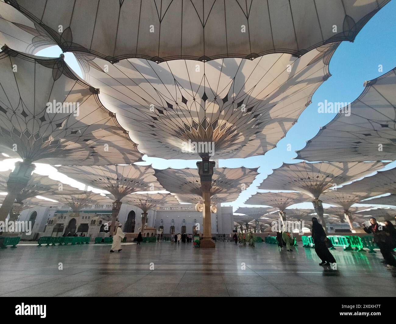 Umbrellas at the Nabawi Mosque, Medina which are open in the morning ...