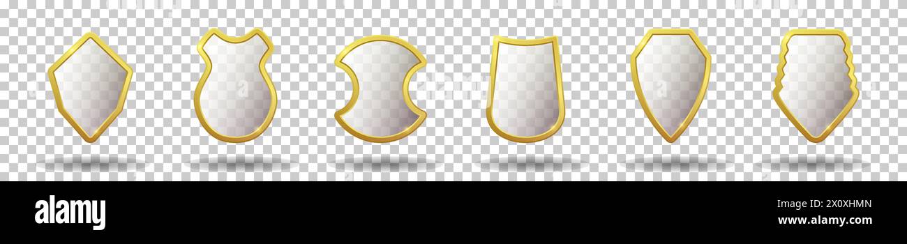 Set of realistic golden heraldic shields. Glass and glossy shield ...