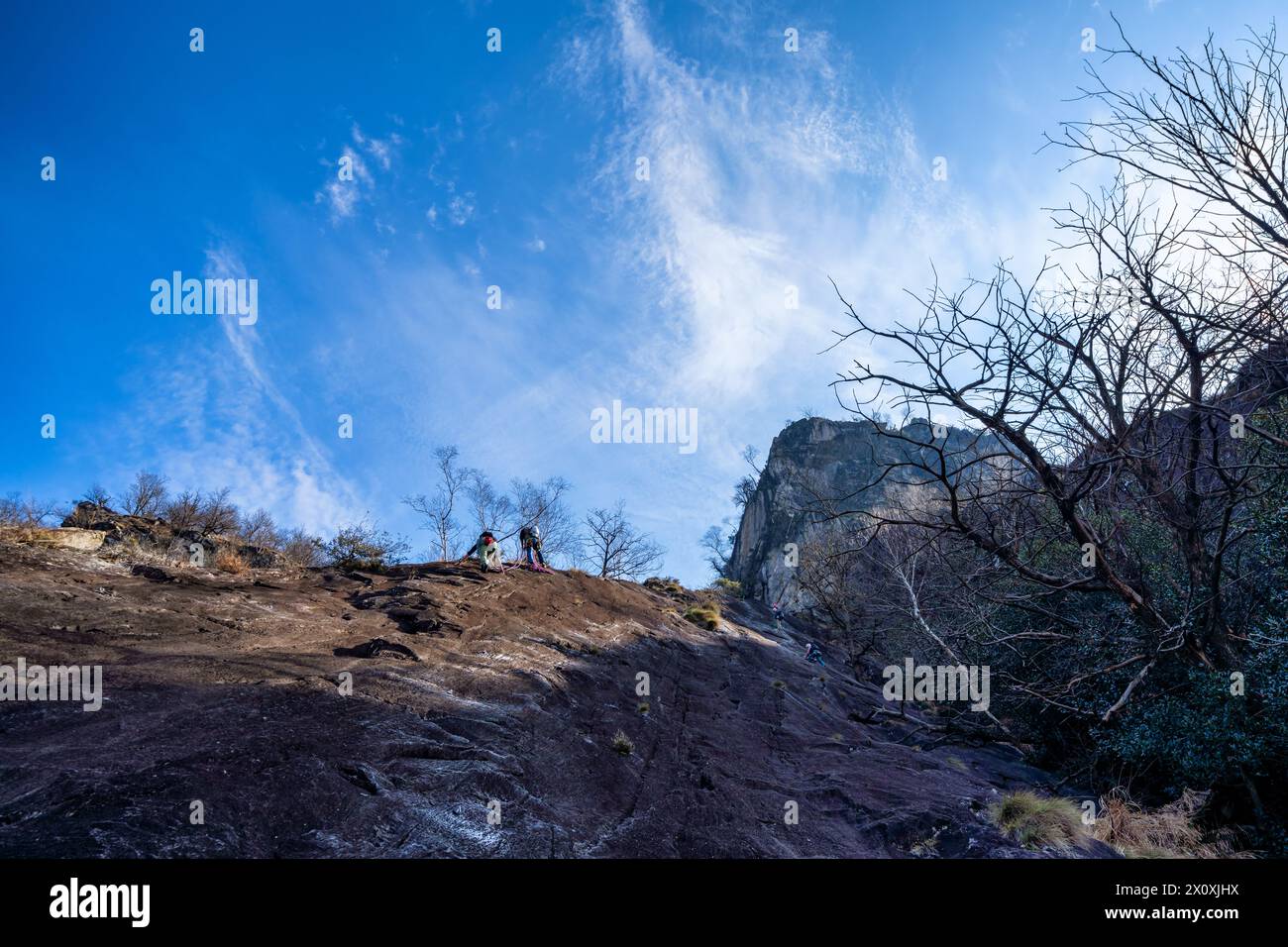 On a long multi-pitch rock climbing in Locarno, Switzerland Stock Photo ...