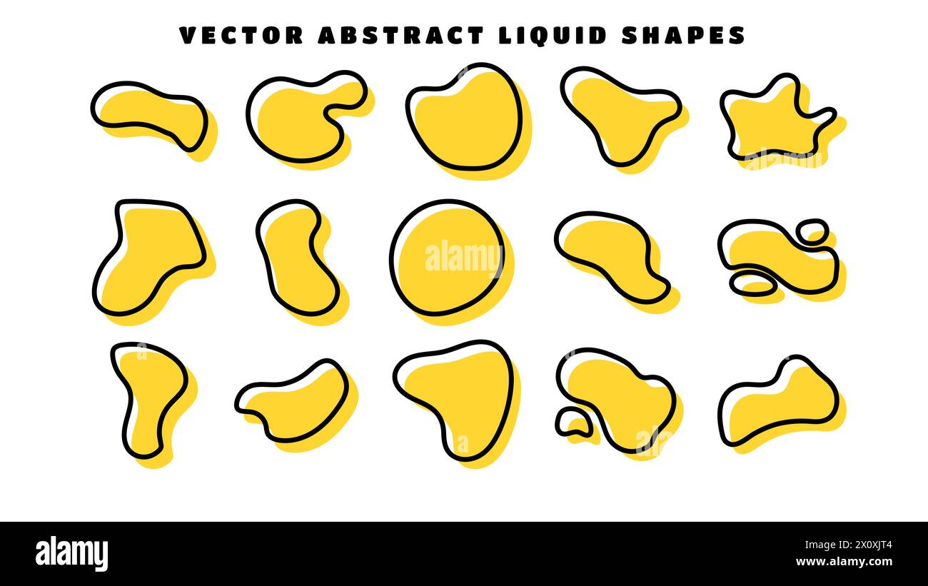Outline blob shapes, fluid or liquid round abstract elements. Black and ...