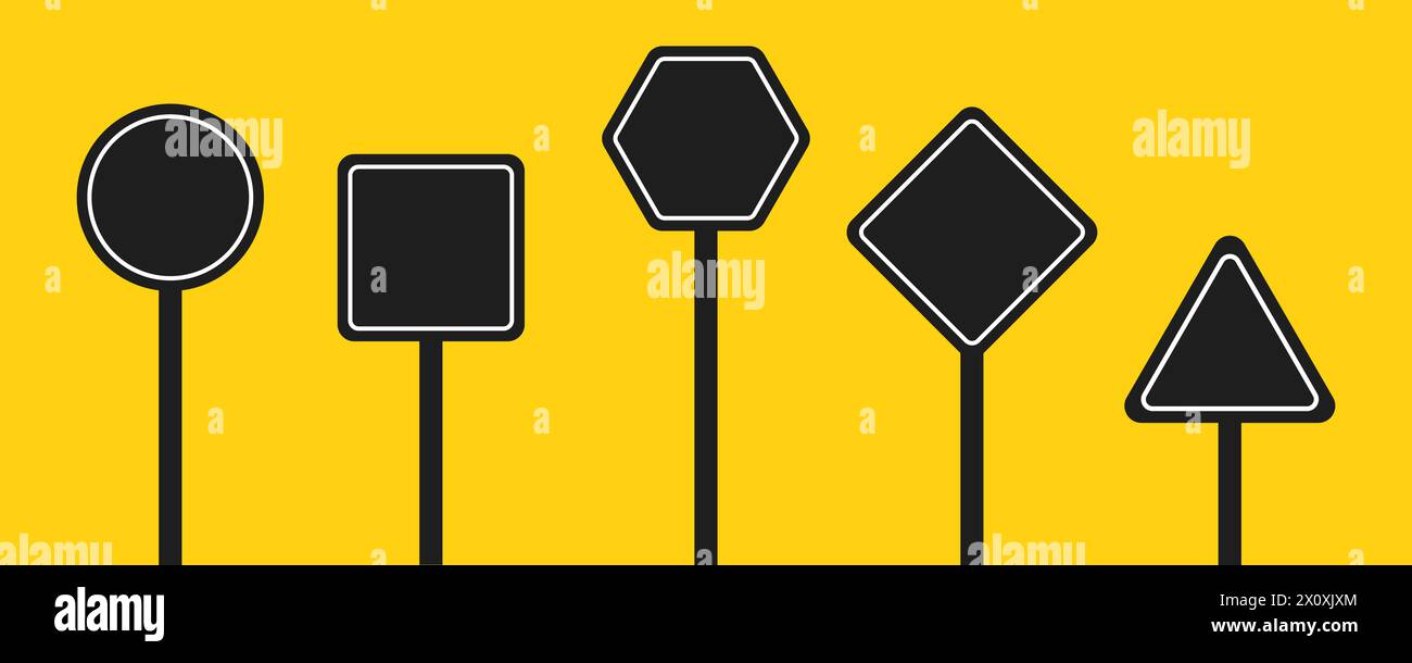 Set of round, square, rhombic, triangular and hexagonal black road ...