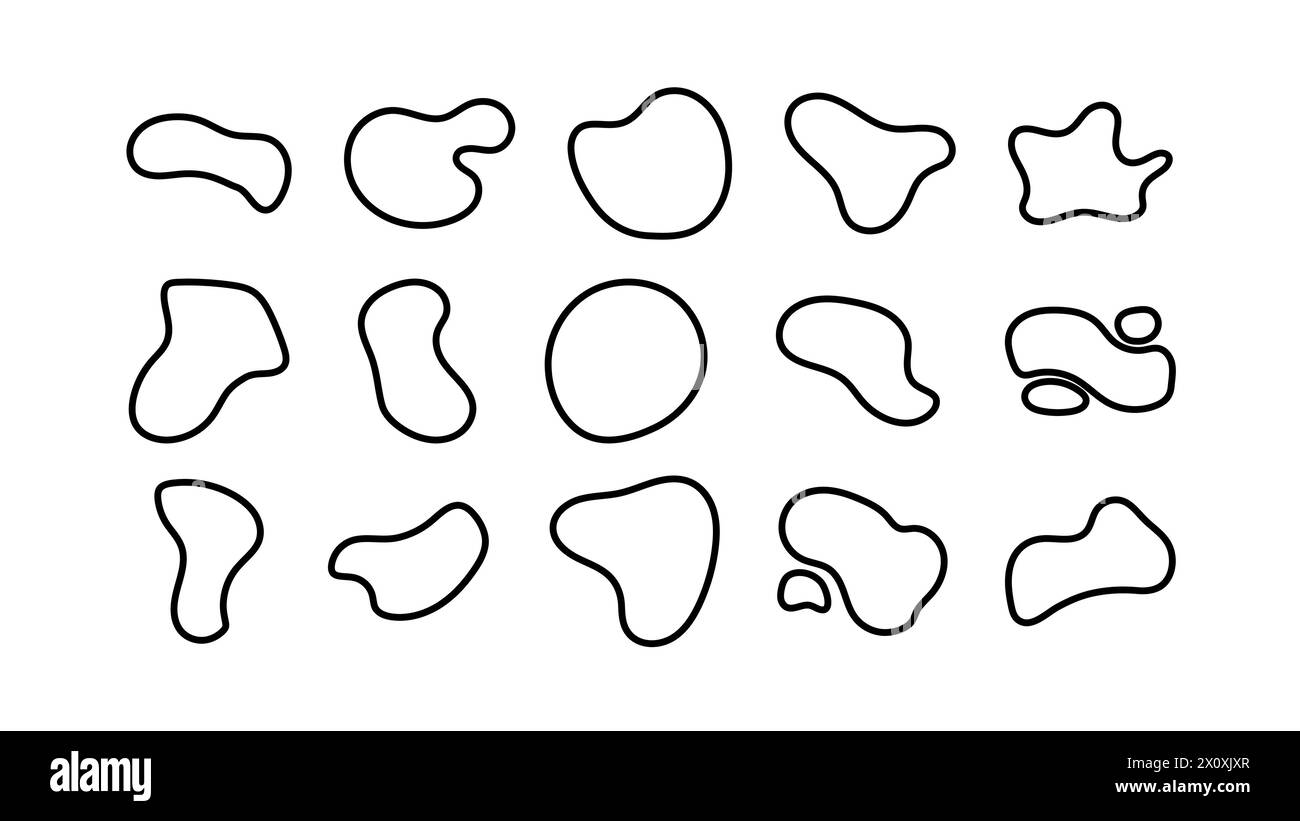 Outline blob shapes, fluid or liquid round abstract elements. Black ...