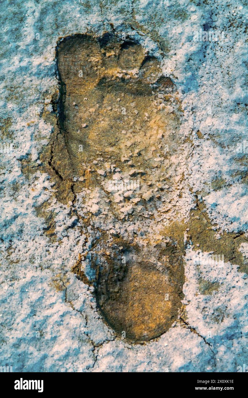 The footprint of an untethered human foot at the bottom of a salt lake ...