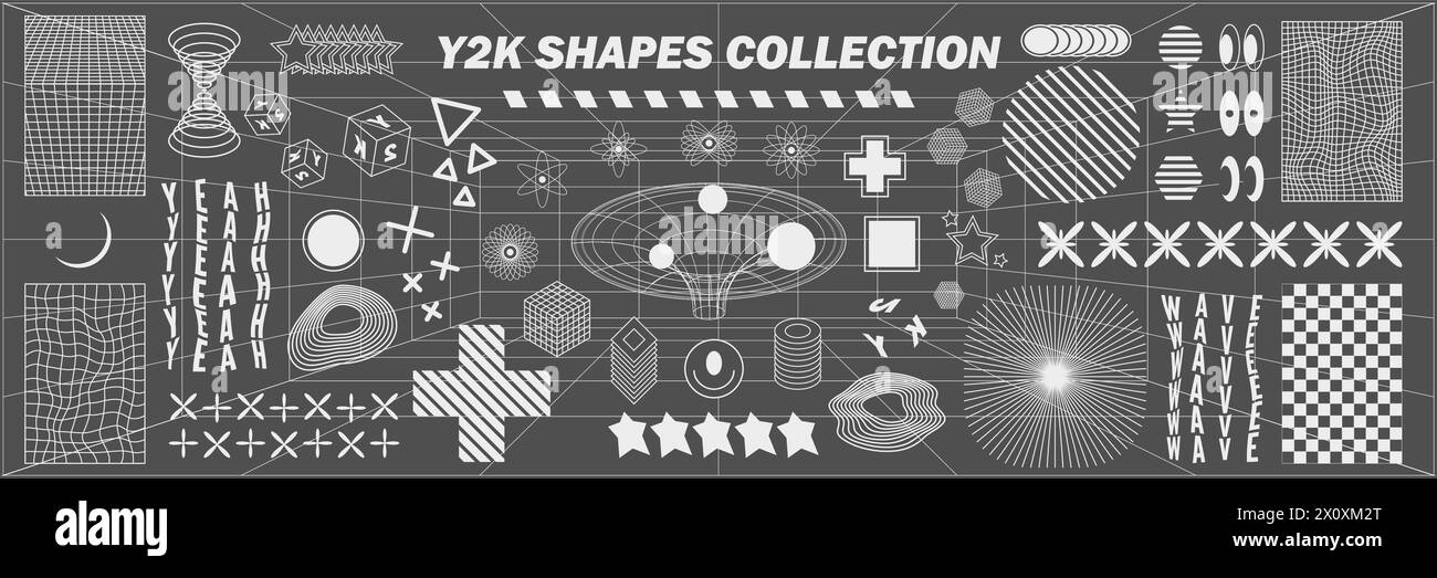 Abstract geometry hud wireframe shapes and patterns, cyberpunk elements ...