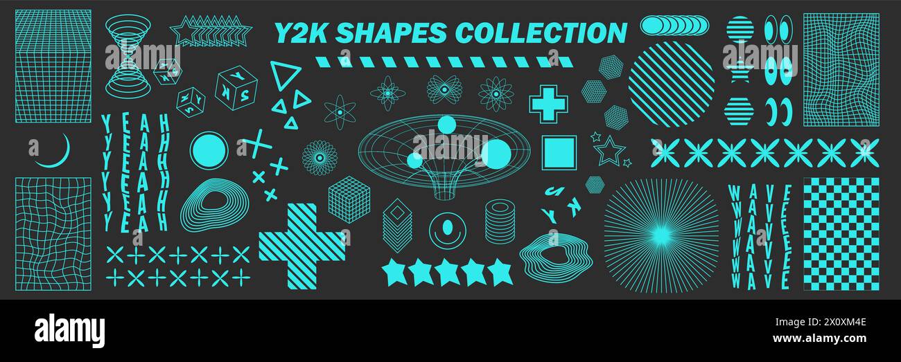 Abstract geometry hud wireframe shapes and patterns, cyberpunk elements ...