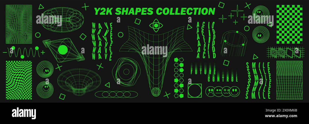 Abstract geometry wireframe shapes and patterns, cyberpunk elements ...