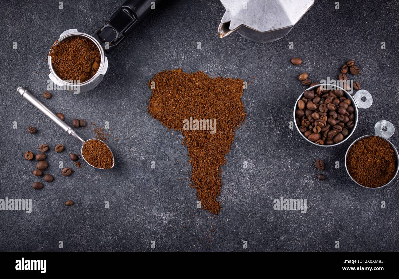 Grounded coffee and beans from South America Stock Photo - Alamy