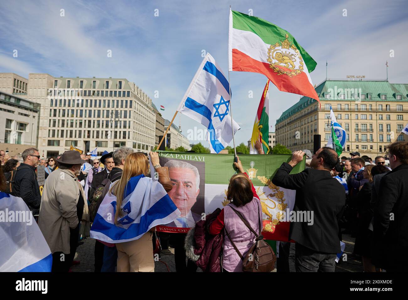 Berlin, Germany. 14th Apr, 2024. A banner with the image of the former ...