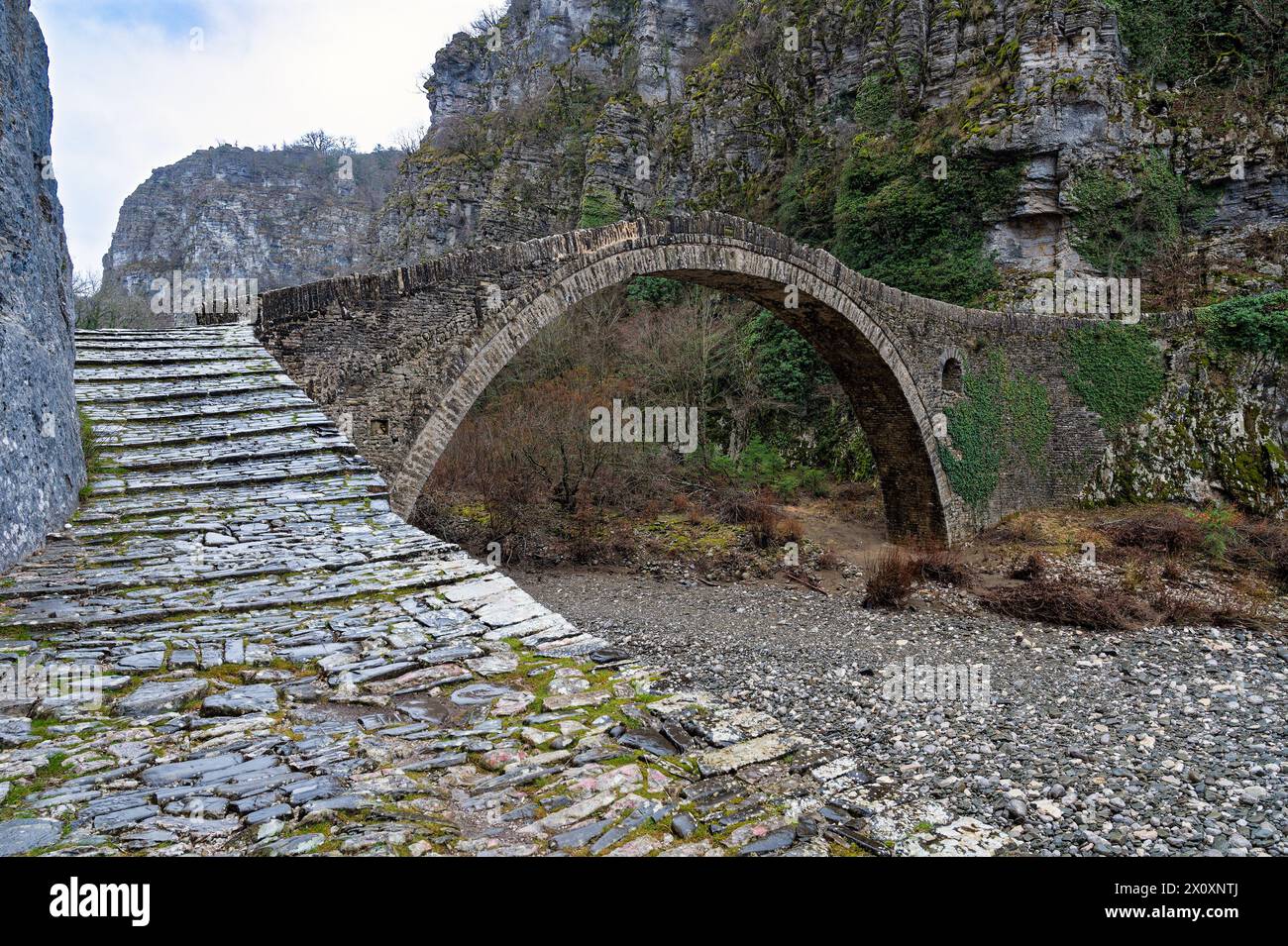 View of the traditional stone Kokkorou bridge near the village of Kipi ...