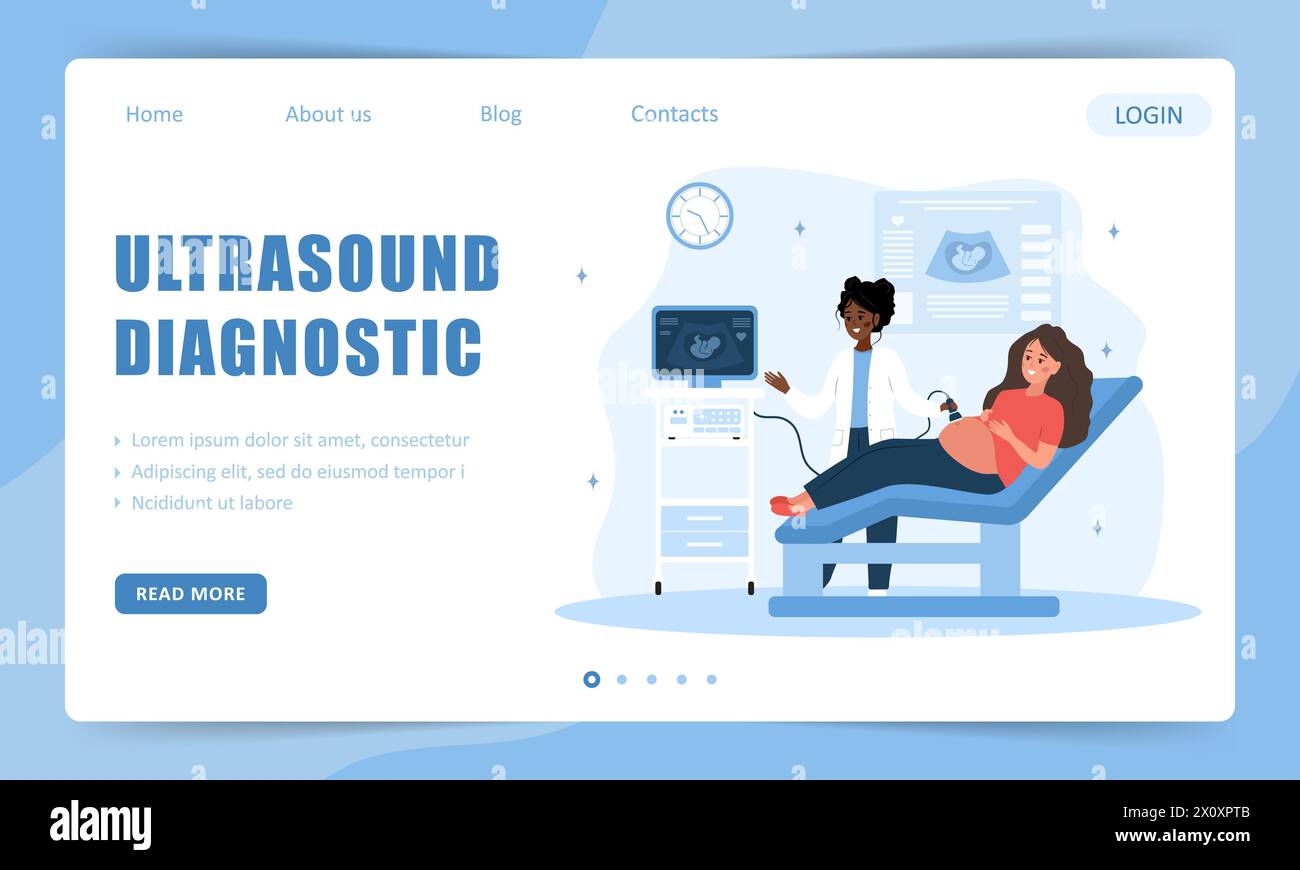 Ultrasound diagnostic. Landing page template. Female doctor doing fetus ...
