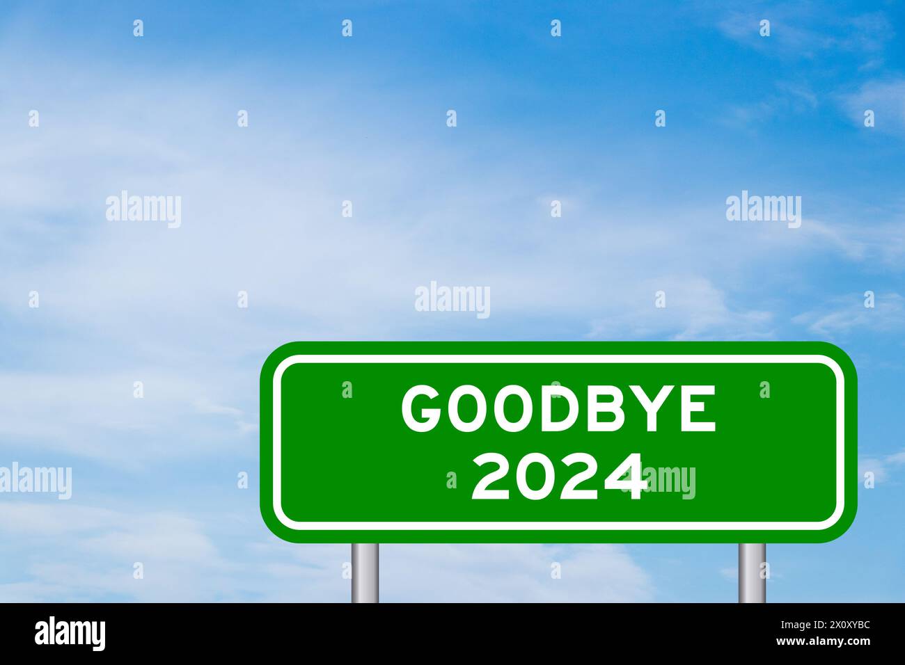 Green color transportation sign with word goodbye 2024 on blue sky with ...