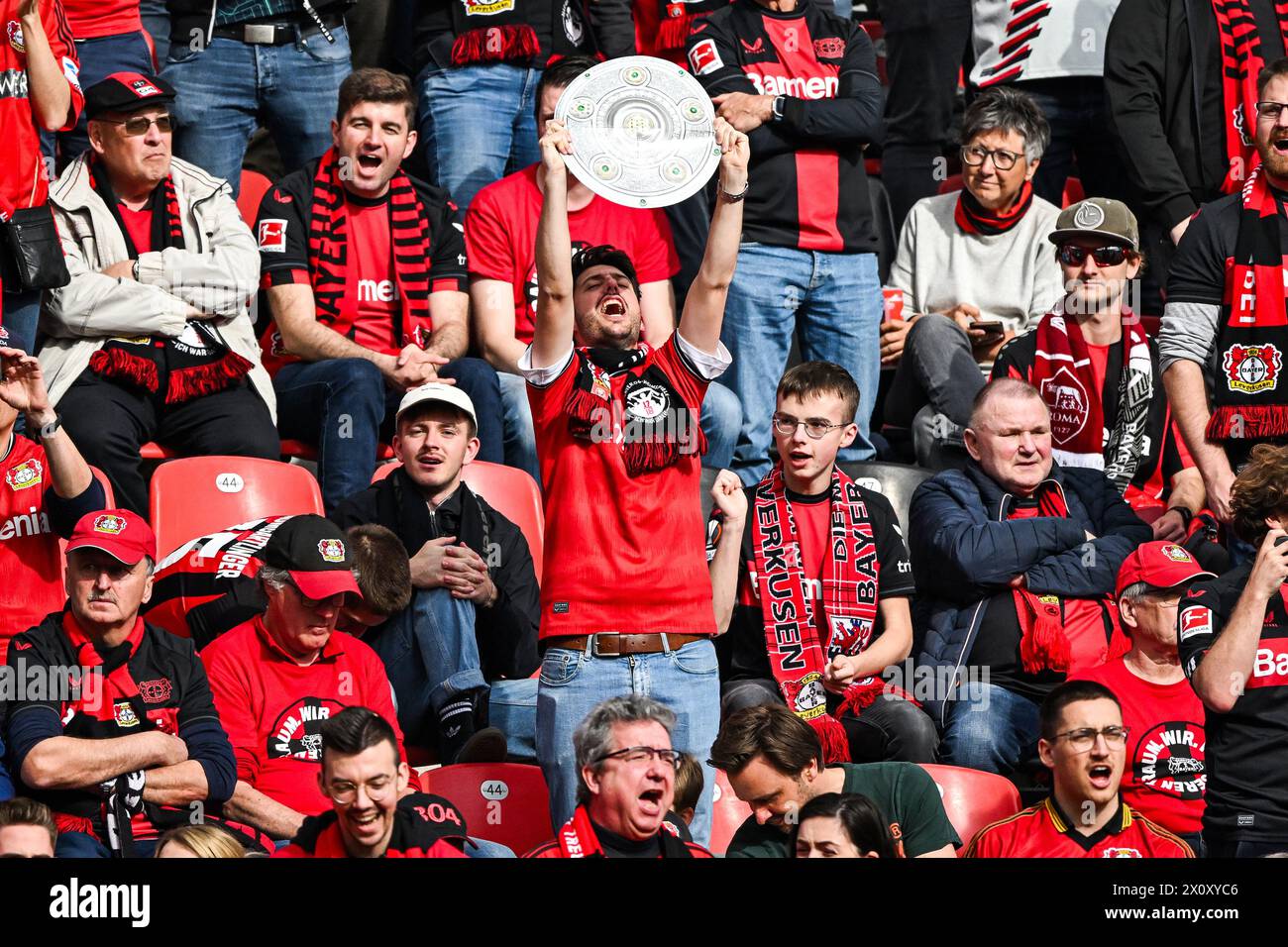 LEVERKUSEN - Bayer Leverkusen fans during the Bundesliga match between ...
