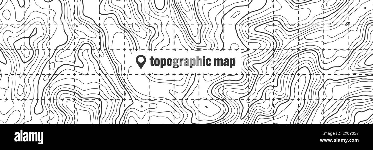 Topographic map with contour lines. Geographic terrain grid, relief ...