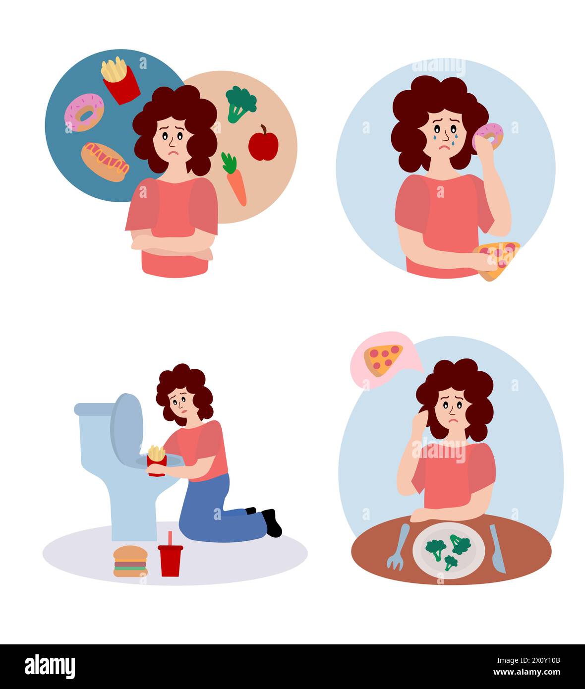 Eating disorder. Sad woman worries about being overweight. Overeating ...