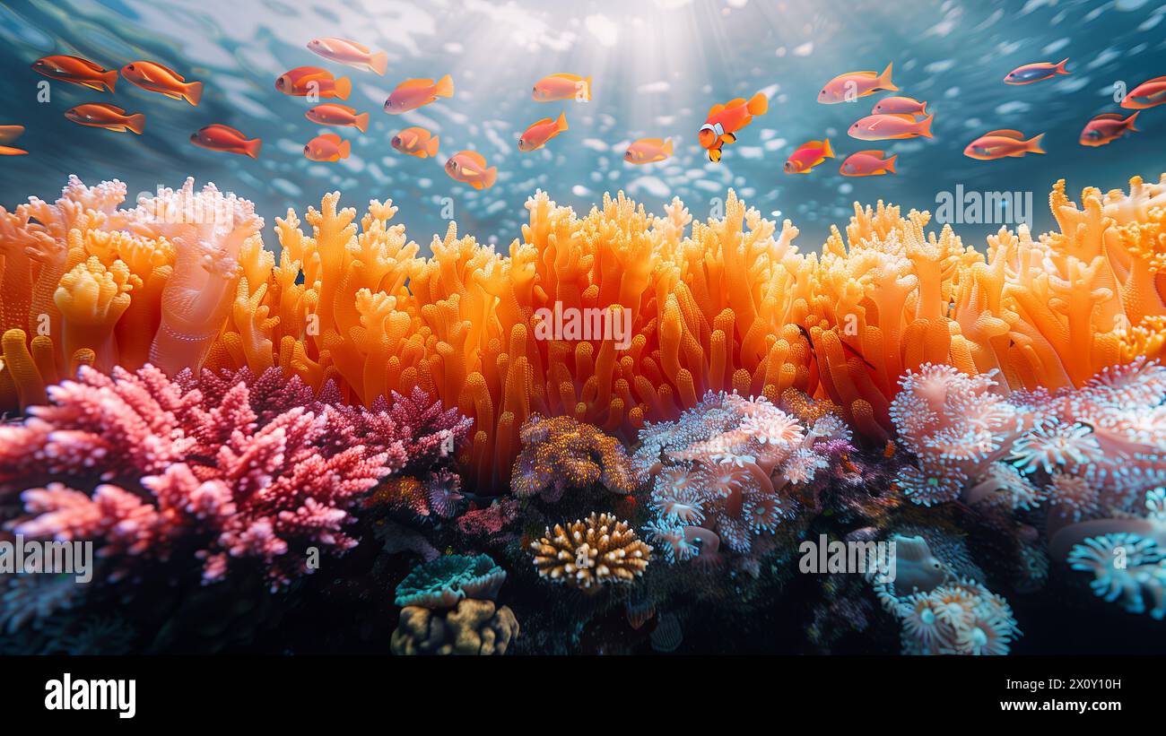 underwater coral reef landscape super wide banner background in the ...