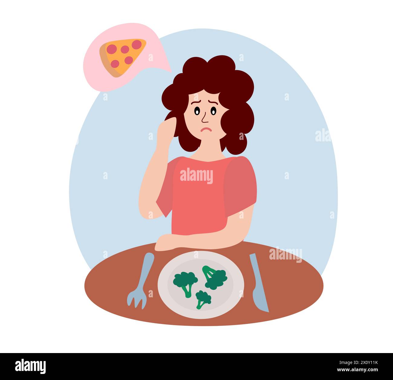 Eating disorder. Sad woman worries about being overweight. Overeating ...