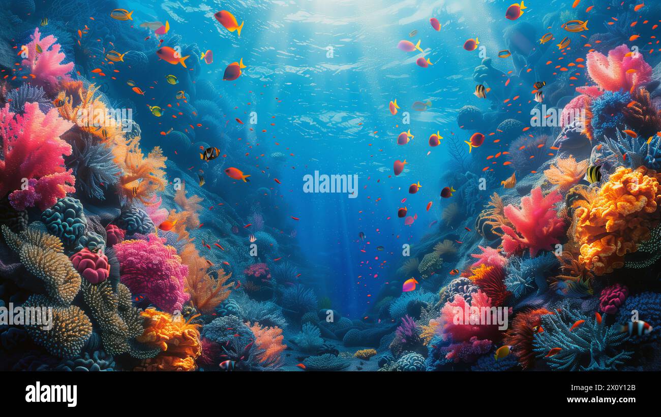 underwater coral reef landscape super wide banner background in the ...