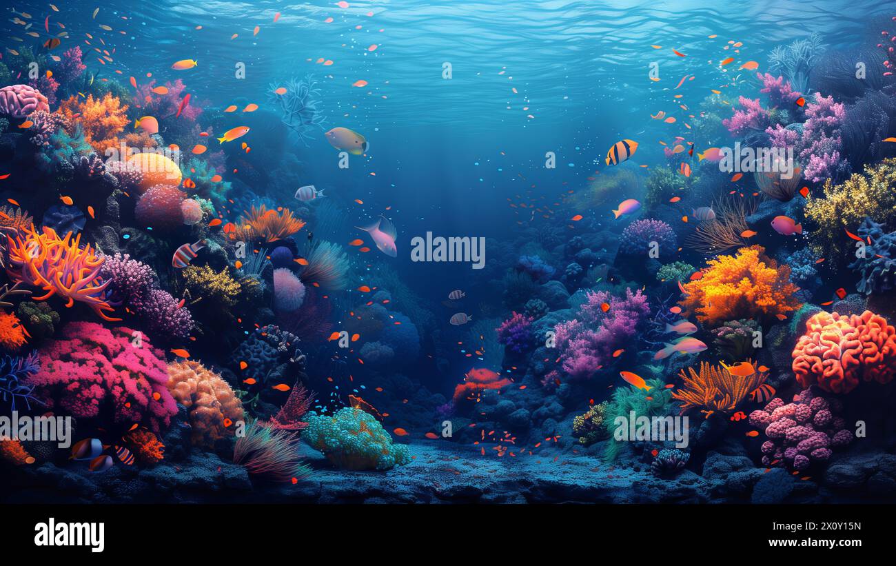 underwater coral reef landscape super wide banner background in the ...