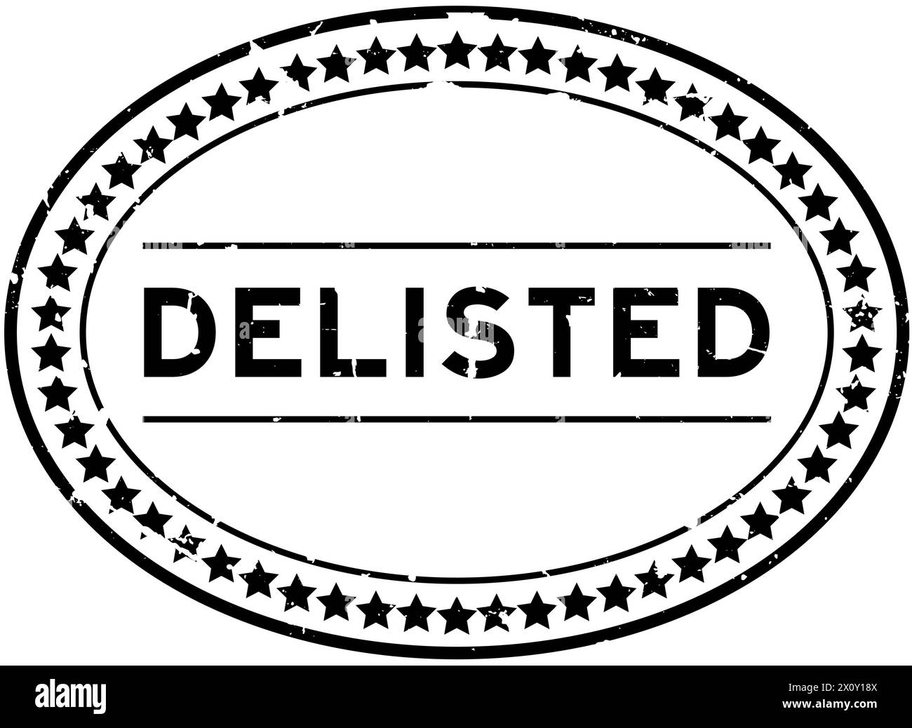 Grunge black delisted word oval rubber seal stamp on white background ...