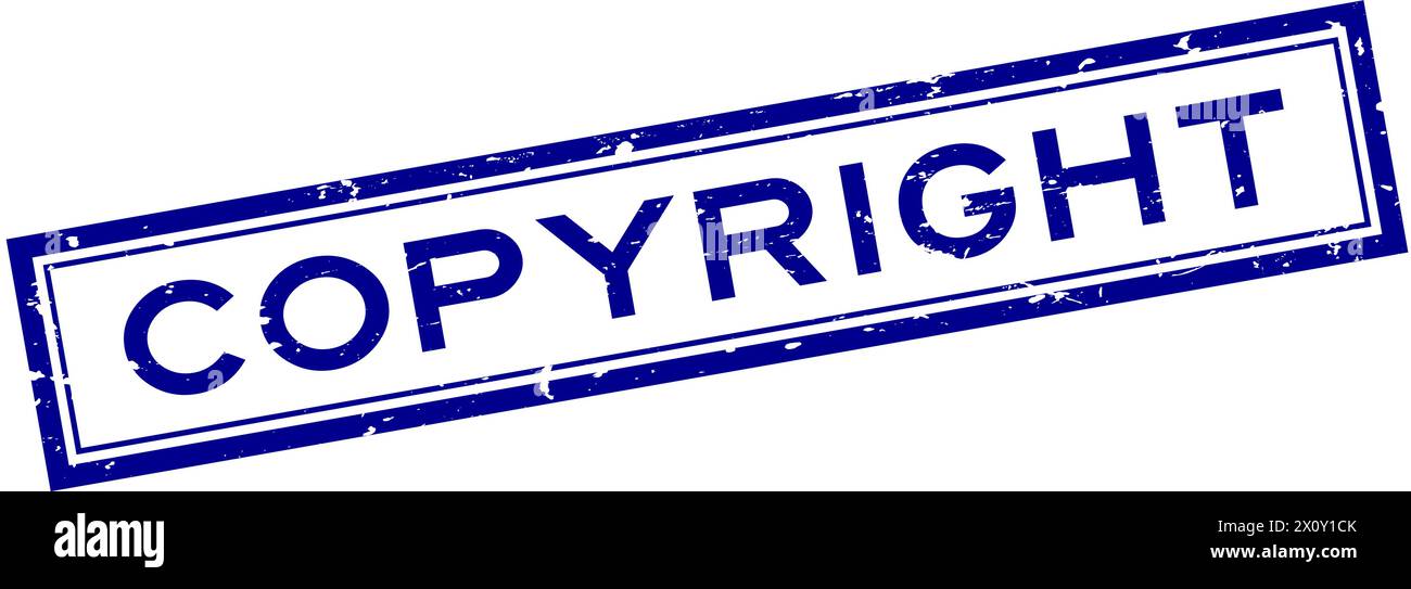 Grunge blue copyright word square rubber stamp in white background ...