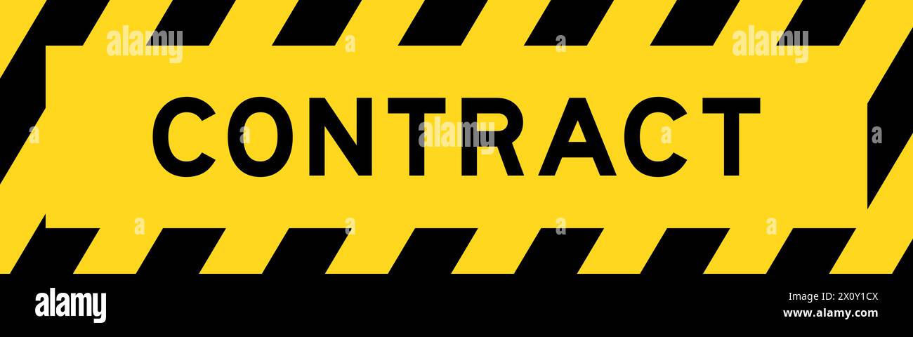Yellow and black color with line striped label banner with word ...