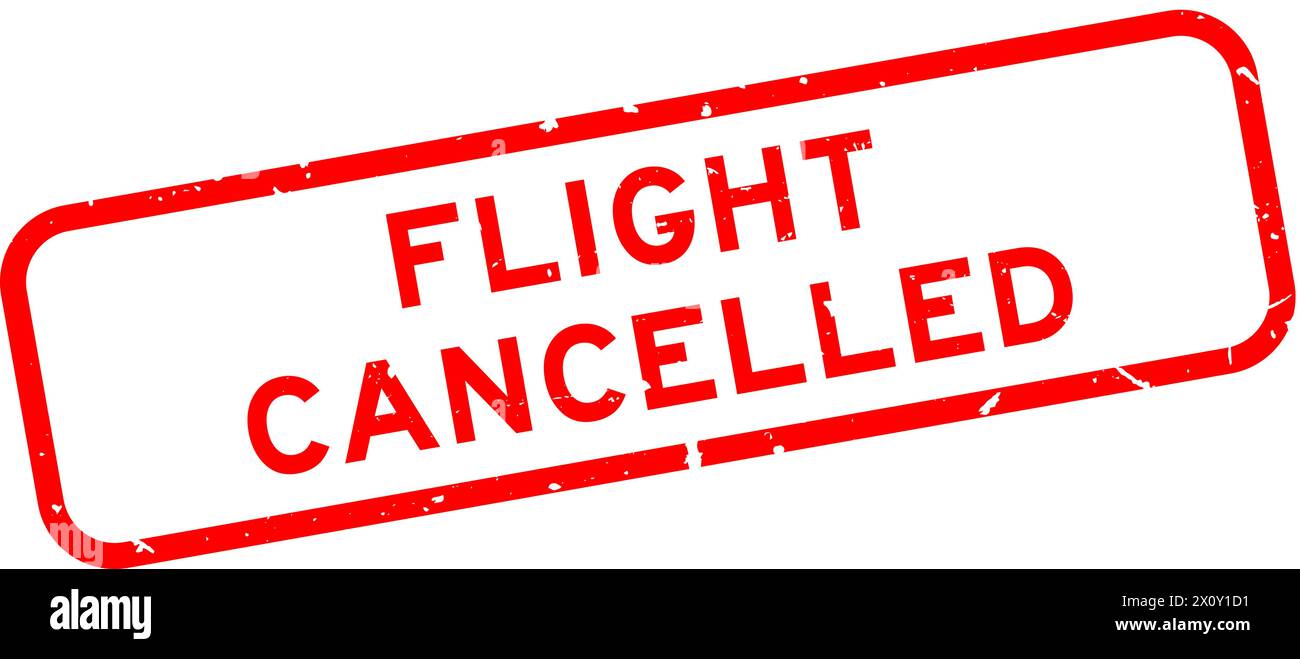 Grunge red flight cancelled word square rubber seal stamp on white ...