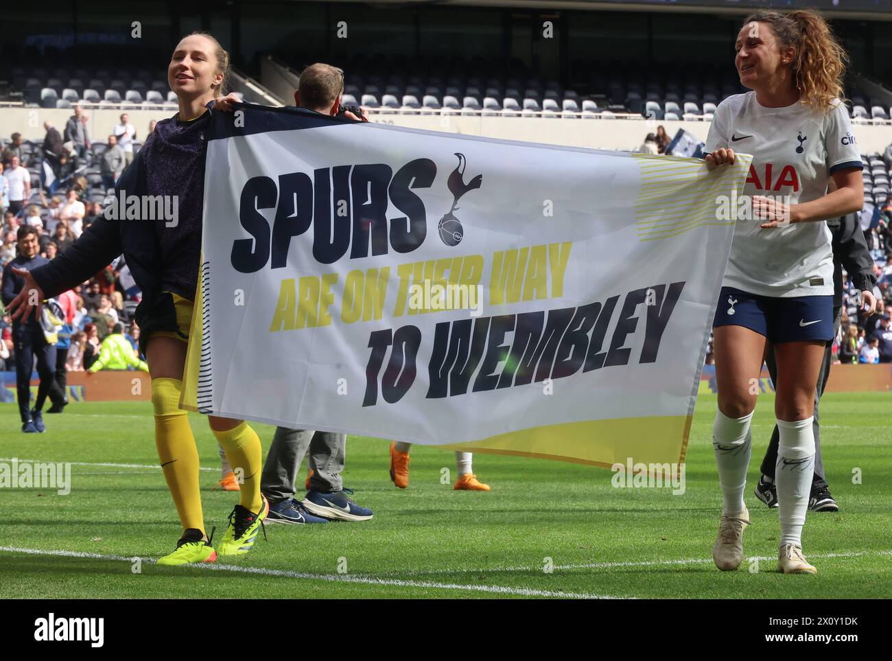 London, UK. 14th Apr, 2024. LONDON, ENGLAND - Spurs with banner after ...
