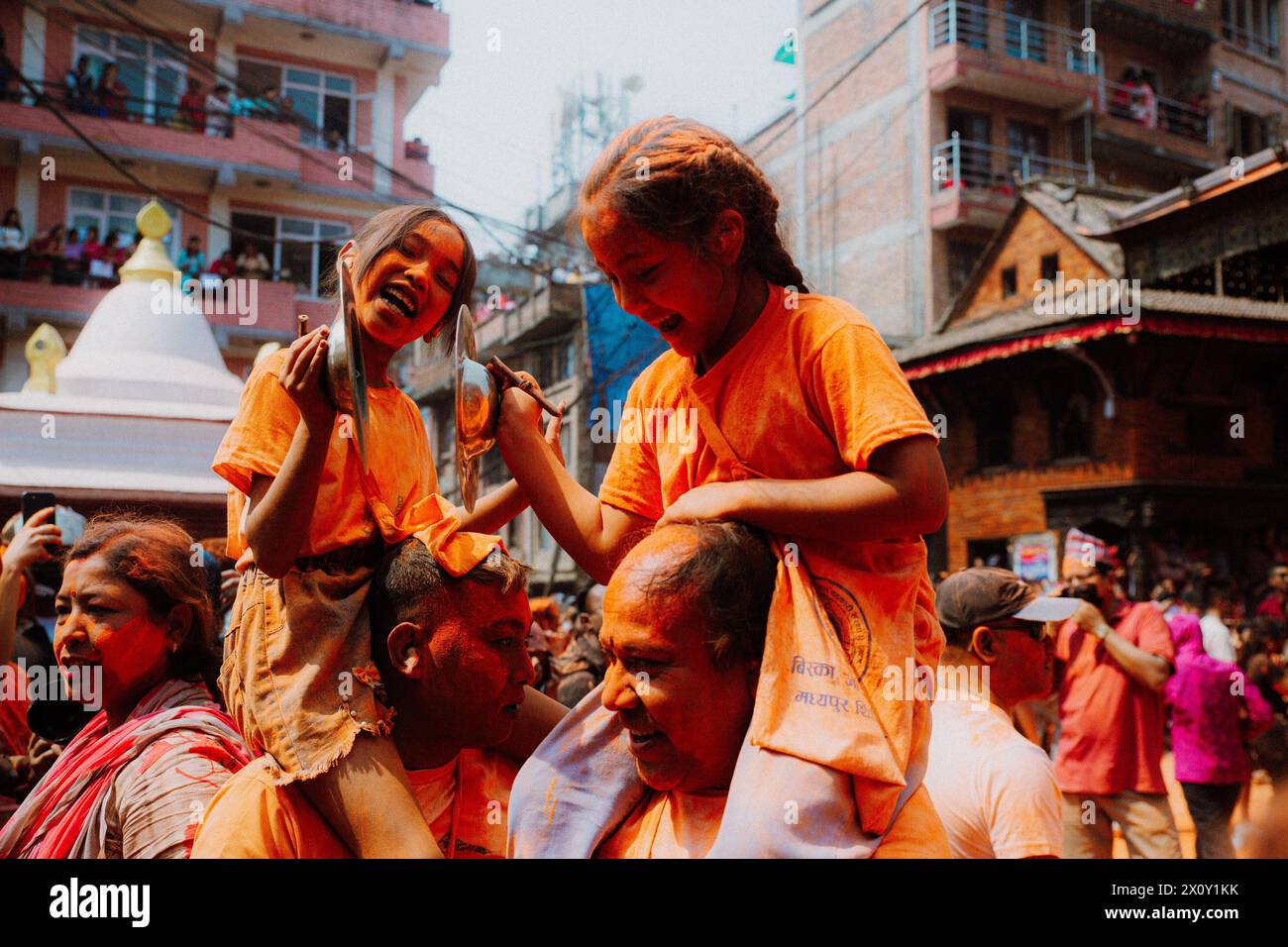 Nepalese devotees are dancing and playing traditional drums during the ...