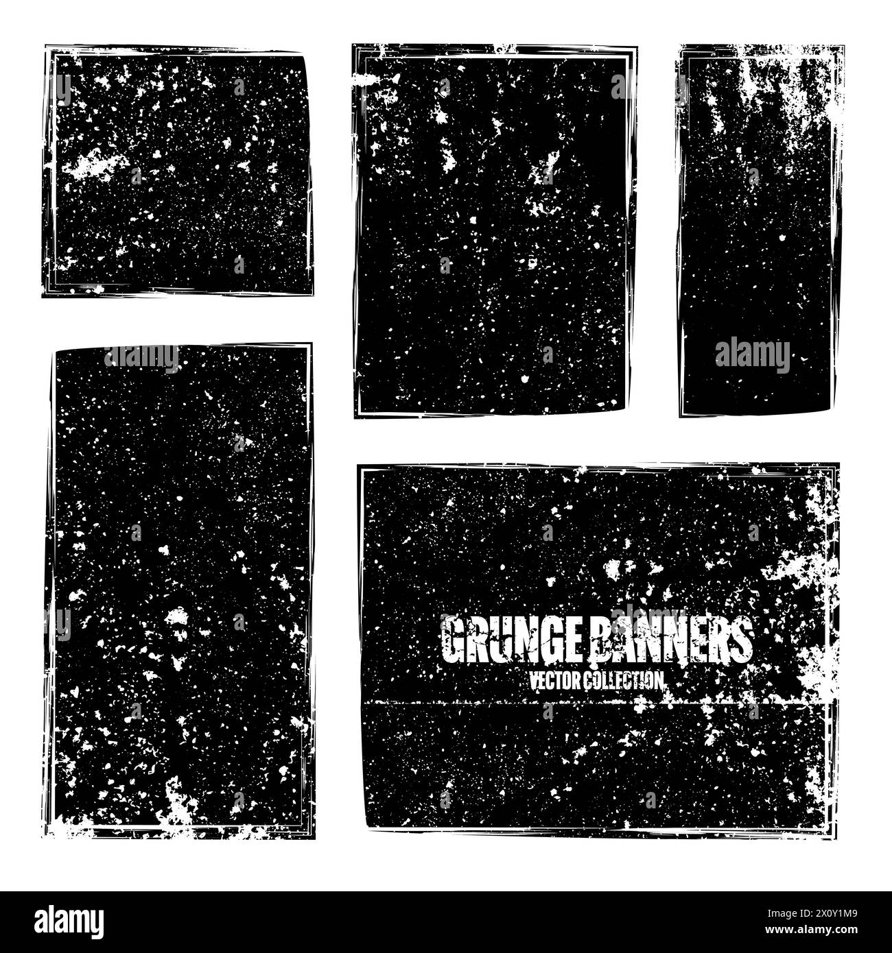 Grunge square frames, banners with stains and scratches. Brush stroke ...