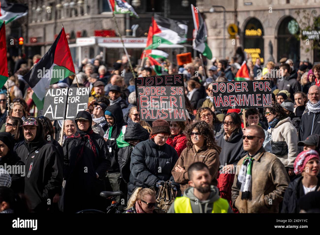 Denmark. 14th Apr, 2024. Pro-Palestinian demonstration in Copenhagen on ...
