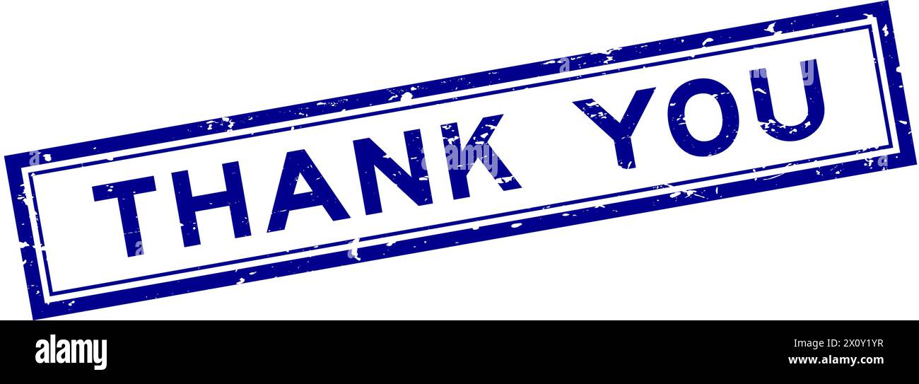 Grunge blue thank you word square rubber seal stamp on whtie background ...