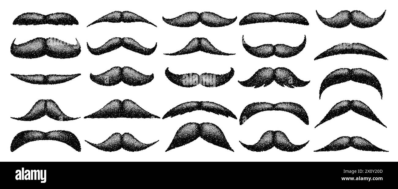 Stippled vintage mustache. Curly facial hair. Hipster beard. Stippling ...