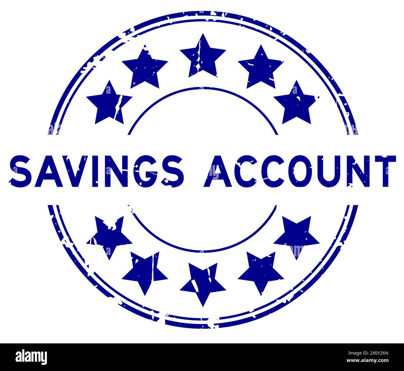 Grunge blue saving account word with star icon round rubber seal stamp ...