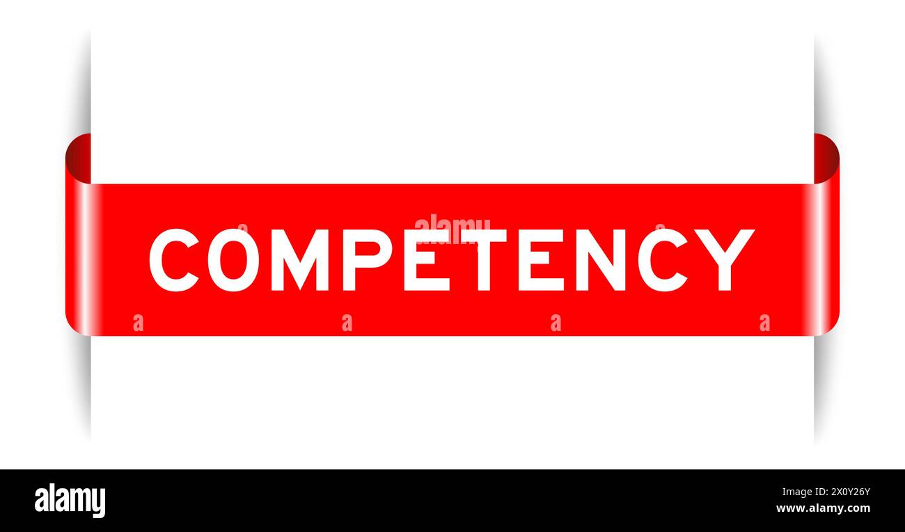 Red color inserted label banner with word competency on white ...