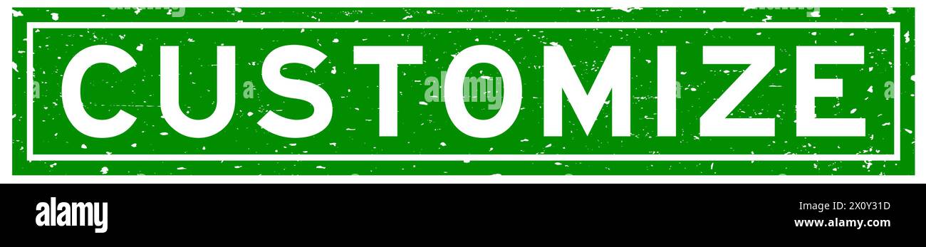 Grunge green customize word square rubber seal stamp on white ...