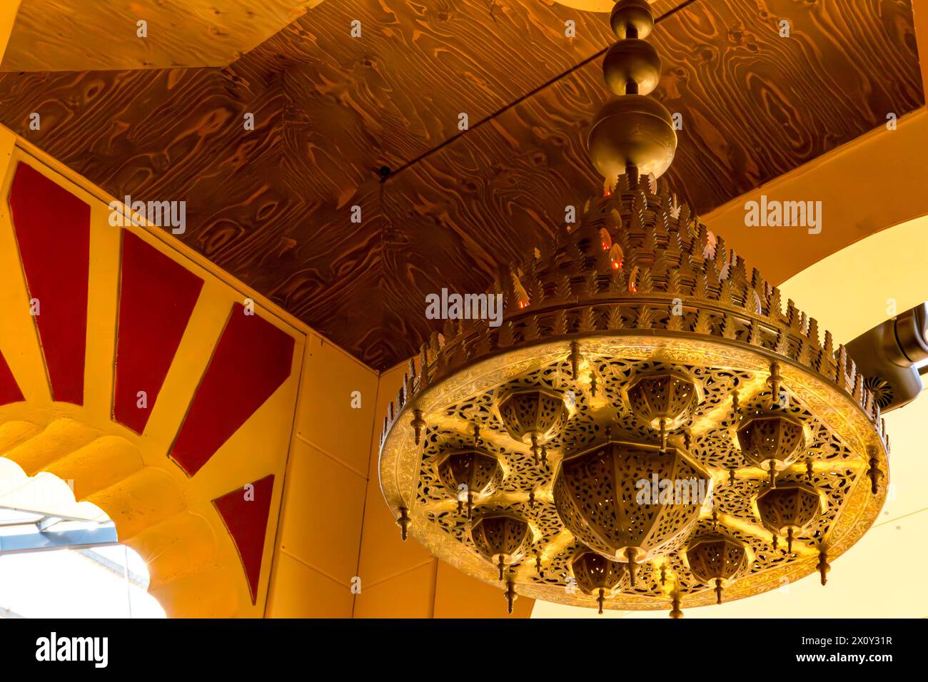 Arabic or Moroccan style bronze lamp hanging from ceiling, replica of ...