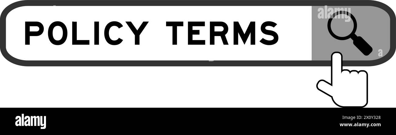 Search banner in word policy terms with hand over magnifier icon on ...