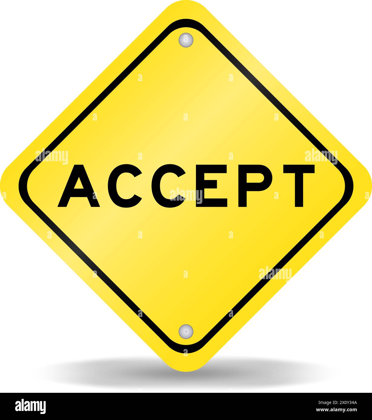 Yellow color transportation sign with word accept on white background ...