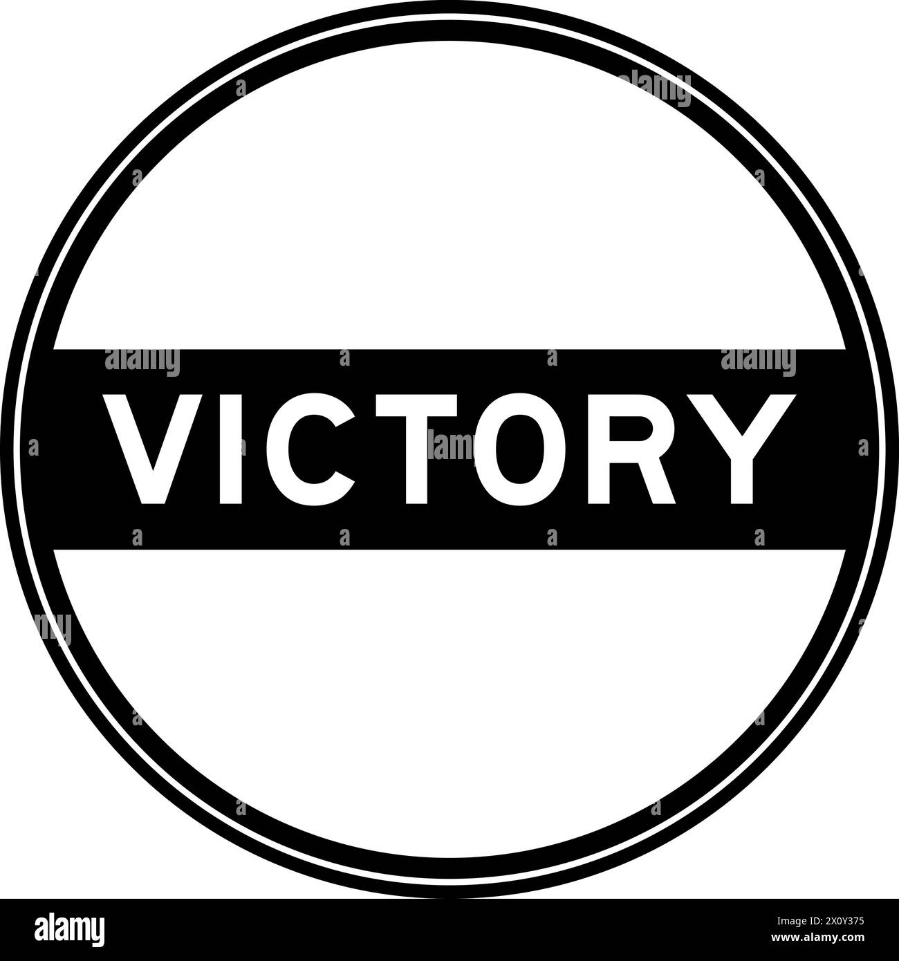 Black color round seal sticker in word victory on white background ...